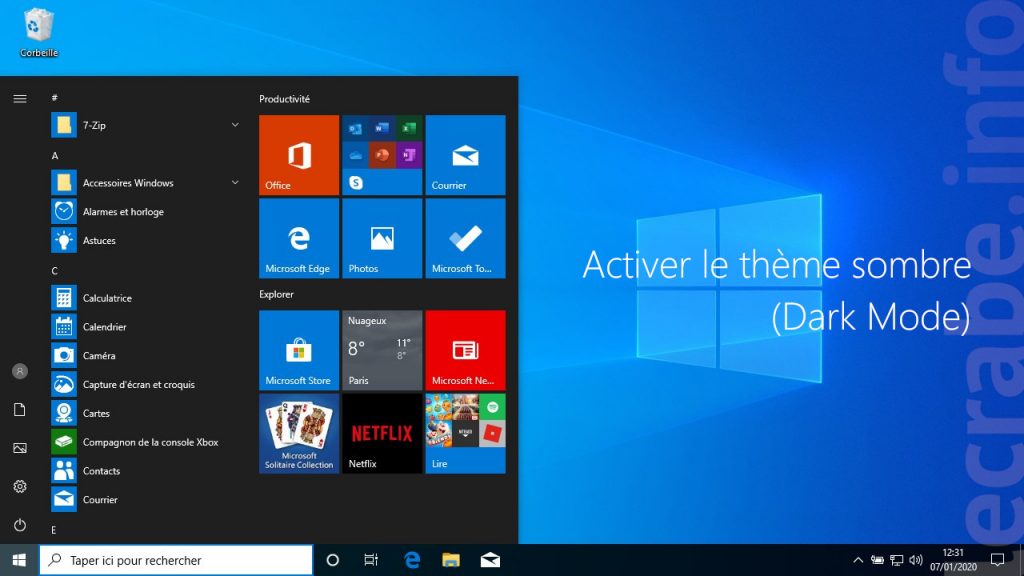 Windows 10 : activer le thème sombre (Dark Mode) – Le Crabe Info