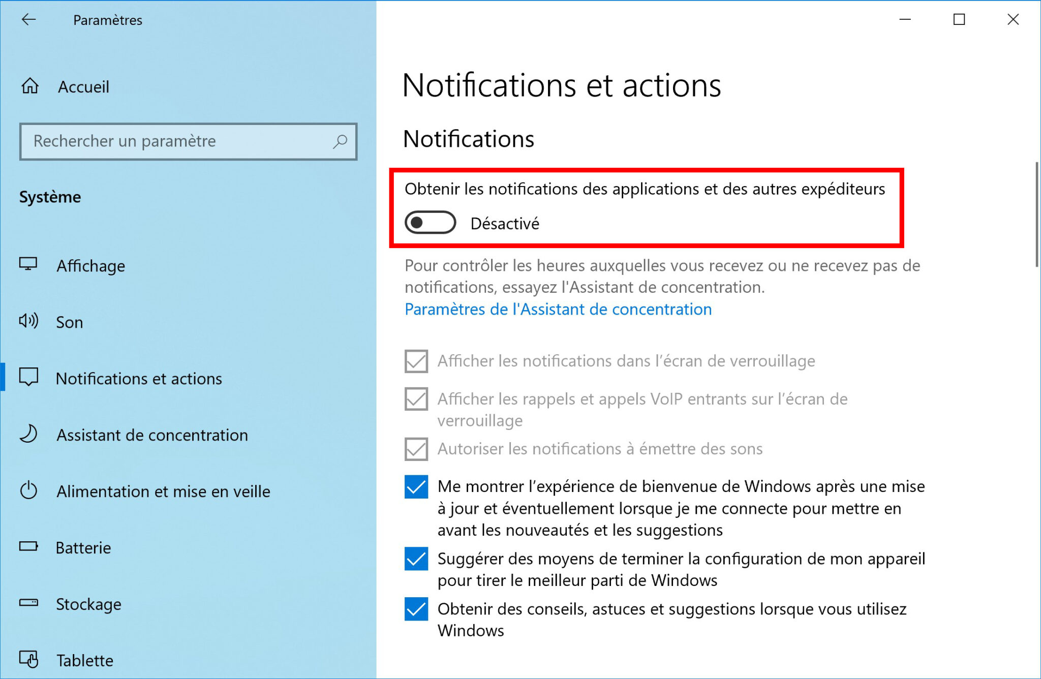 Windows 10 : désactiver les notifications – Le Crabe Info