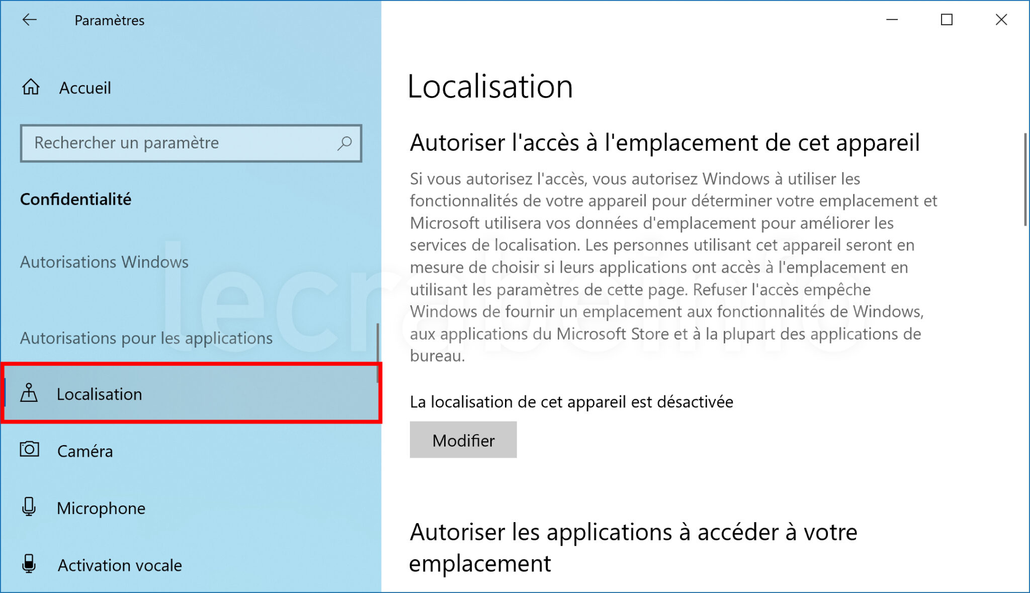 Windows 10 : activer la localisation de l’appareil – Le Crabe Info