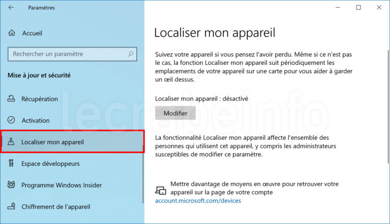 Windows 10 : activer la localisation de l’appareil – Le Crabe Info