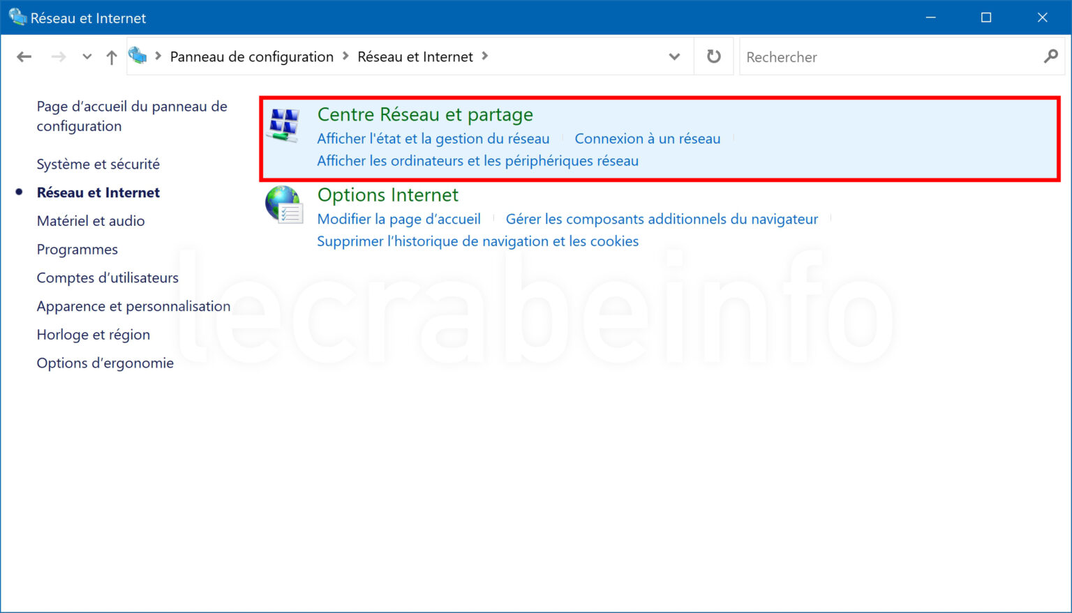 Ouvrir les Connexions réseau sur Windows – Le Crabe Info