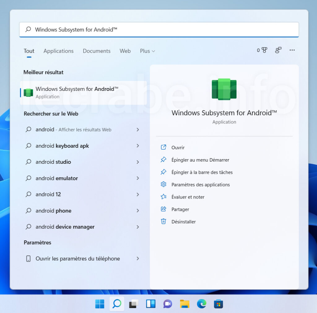 Windows 11 : installer WSA (Windows Subsystem for Android) – Le Crabe Info