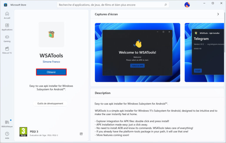 WSATools : installer une application Android en APK sur Windows 11 – Le Crabe Info