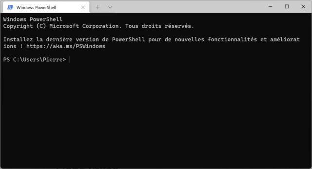 Ouvrir le Terminal Windows avec l'invitation de commandes par défaut