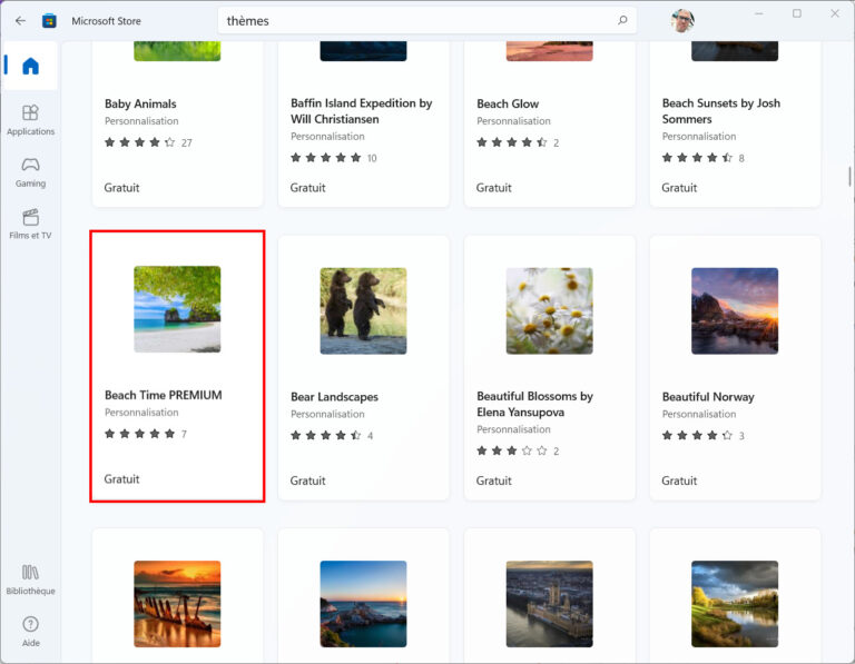 télécharger et installer de nouveaux thèmes sur Windows 11