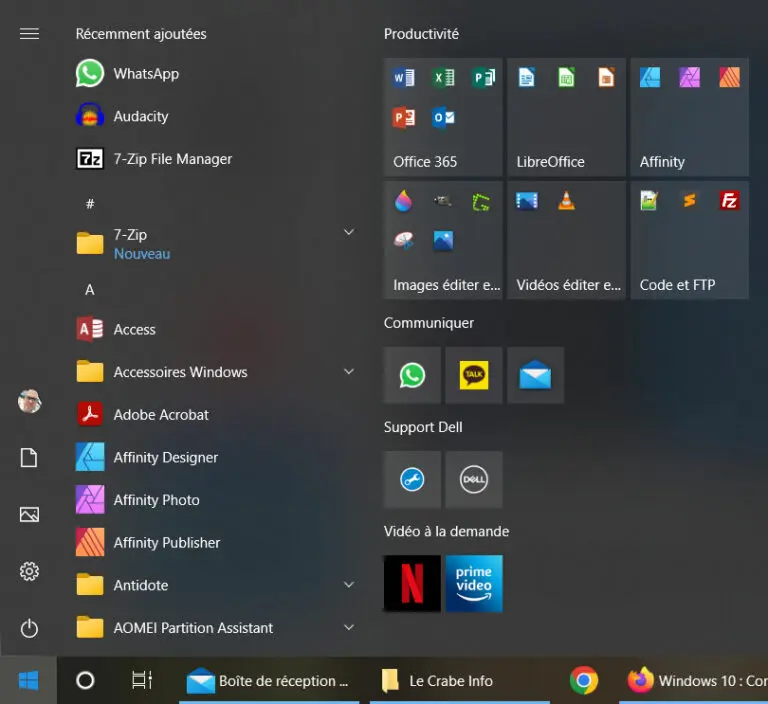 Windows 10 : organiser le menu Démarrer et ses vignettes – Le Crabe Info