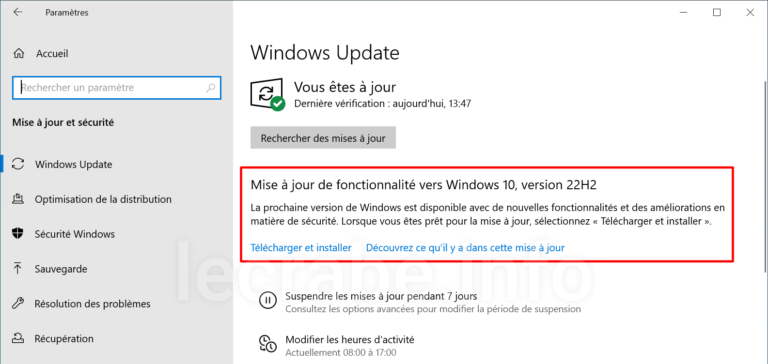 Télécharger et installer Windows 10 22H2 – Le Crabe Info