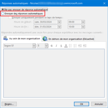 Outlook : configurer un message d’absence – Le Crabe Info