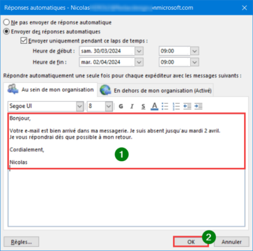 Outlook : configurer un message d’absence – Le Crabe Info