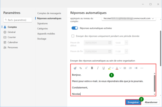 Outlook : configurer un message d’absence – Le Crabe Info
