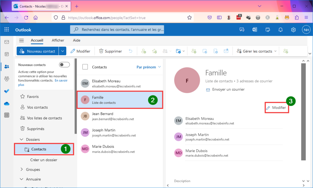 Outlook : créer une liste de diffusion – Le Crabe Info