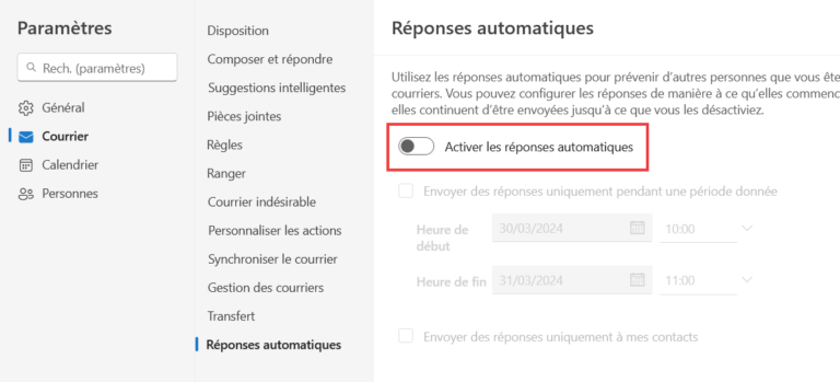Outlook : configurer un message d’absence – Le Crabe Info