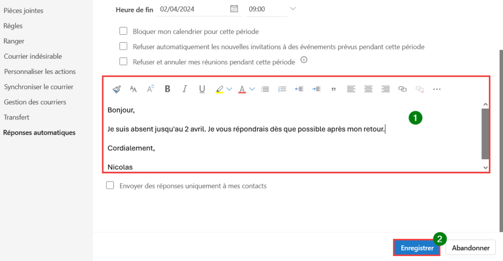 Outlook : configurer un message d’absence – Le Crabe Info
