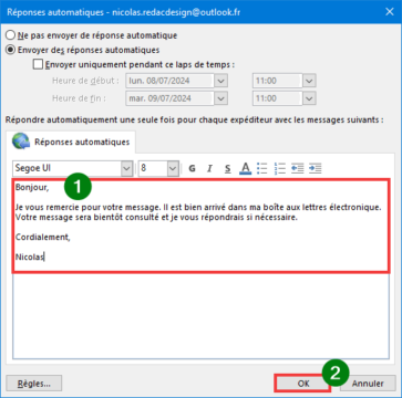 Outlook : programmer une réponse automatique – Le Crabe Info